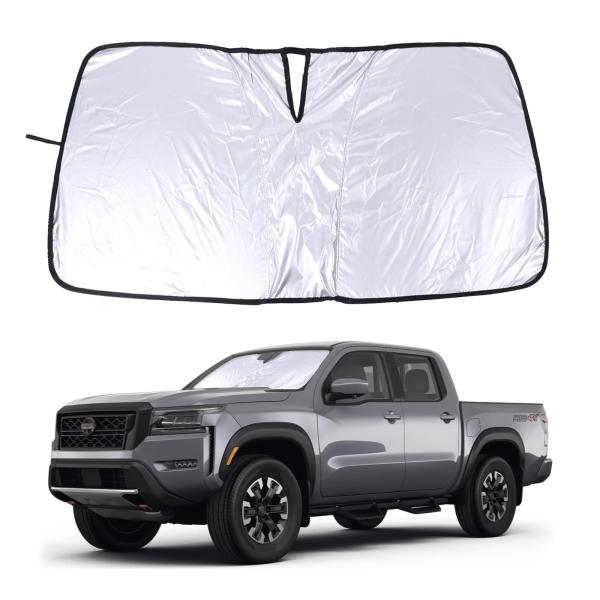 商品名: 日産フロンティア2022-2024用フロントガラスサンシェード、折りたたみ式反射サンバイザー、スクリーンシールドカバーUVブロッカープロテクターヒートシールドが車を涼しく保つ(ホワイト) Front Windshield Suns...