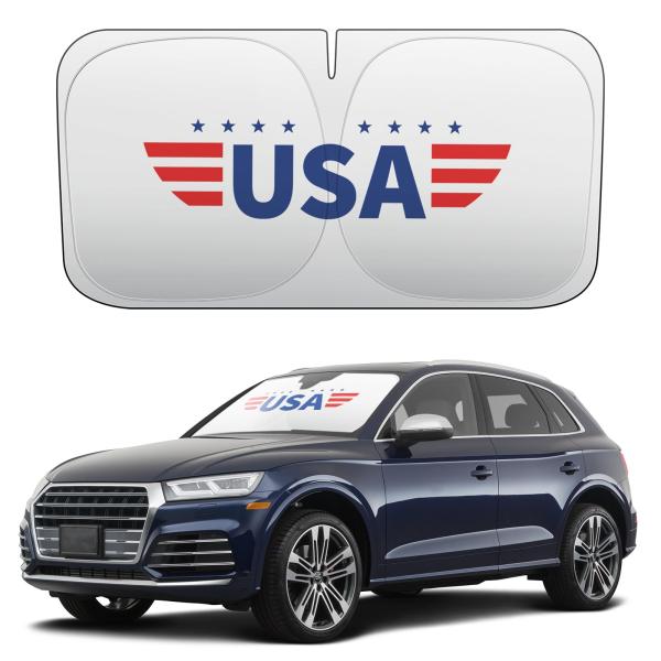 商品名: VIWIK 車用フロントガラスサンシェード &amp; USA 愛国的なデザイン - 自動車内装用フロントガラスサンプロテクター | フルカバー 車のフロントウィンドウサンシェード | 240T サンブロッカー 車のフロントガラス...
