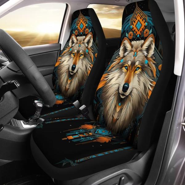商品名:  Bulopur Grey Gold Wolf Blue Boho Tribal Auto Seat Cover Set of 2 Soft Car Seat Covers Protectors Auto Accessories ...