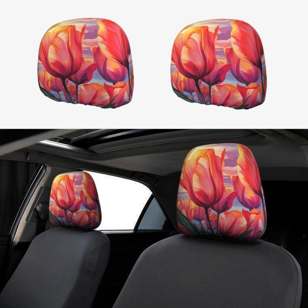 商品名:  YPPAHHHH Car Headrest Cover Tulip Flower Pattern Sunset View Car Seat Headrest Cover Protector 2 Pcs Breathable He...