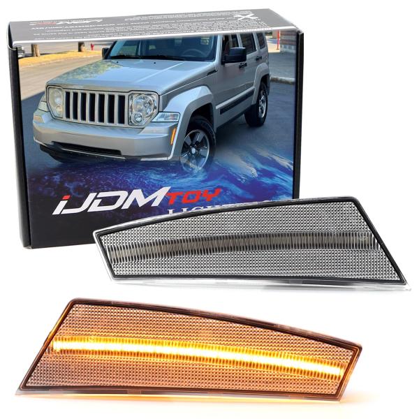 商品名:  iJDMTOY Semi-Clear Lens Amber Full LED Strip Bumper Side Marker Light Kit Compatible With Jeep 2008-2012 Gen2 Libe...