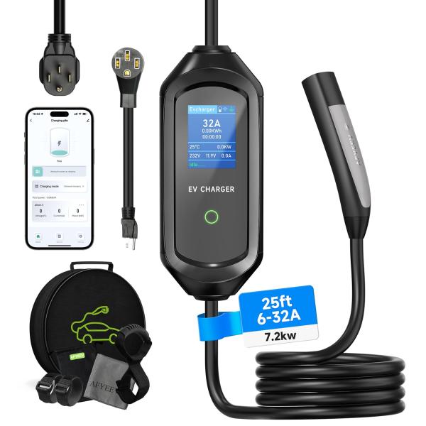 商品名:  AFYEEV Level 1/2 Charger, 32A 110-240V WiFi/APP Enabled 25FT Cable Tesla Mobile Charger with NEMA 14-50P&amp;5-15,...