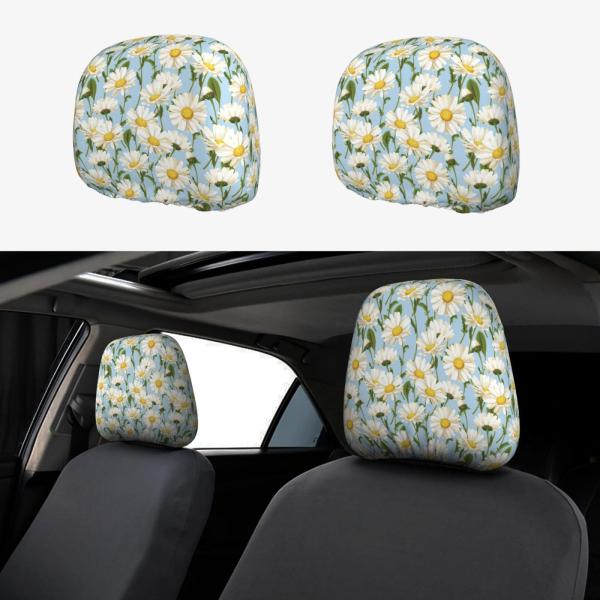 商品名:  Buewutiry Headrest Covers for Cars Accessories Interior for Women Men 2Pcs - White Daisy Head Rest Cover for Car D...