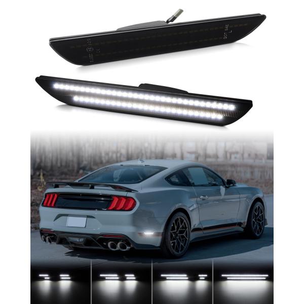 商品名:  Dynamic White LED Side Marker Lights for Ford Mustang 2015-2023 Smoked Lens Rear Fender Marker Reflectors, pack of...