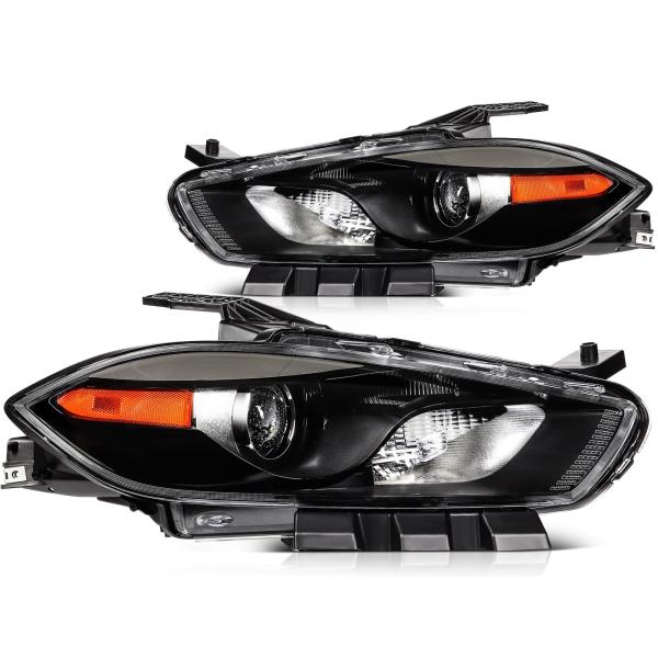 商品名:  AMCCM Driver Side And Passenger Side Headlight Assembly fit for 2013-2016 For Dodge Dart Black Housing Amber Refle...