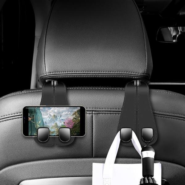 商品名: ヘッドレスト用カーフック2個、ヘッドレスト用カーシートバックストレージフック、ハンドバッグやバッグ用ヘッドレストフック、カーフックレザー(ブラック-2個)。 2pcs Car Hooks for Headrest, Car Sea...