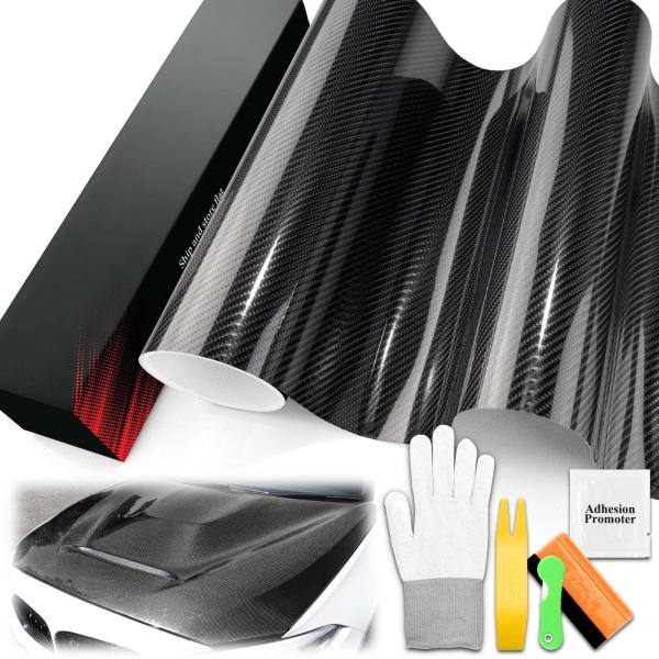 商品名:  1.6FTx5FT PET 7D Carbon Fiber Black High Gloss Vinyl Wrap Auto Car Sticker Decal Film Sheet Like Paint Bubble Free...