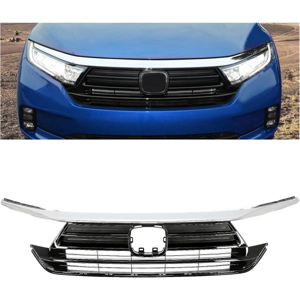 商品名:  HECASA Upper Grille Compatible with 2023 Honda Odyssey Front Bumper Grill Plastic(ABS) Chrome Painted Silvery Blac...