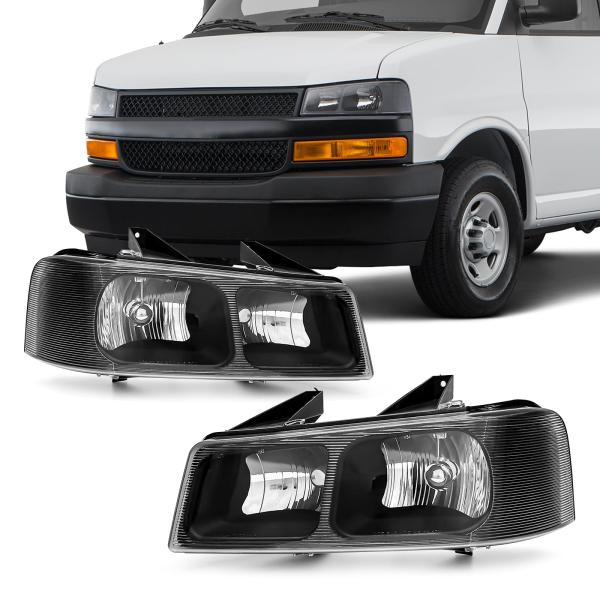 商品名:  ADCARLIGHTS Headlights Compatible with Chevy Express 2003-2024 GMC Savana 1500 2500 3500 4500 Clear Lens Black Hou...