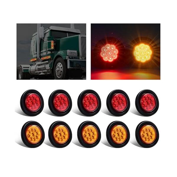 商品名: Wodvyss 10パック(アンバー5個 + 赤色5個) 2インチ 9個 LEDラウンドトレーラーサイドマーカーライト グロメット フラッシュマウント、[DOT承認]密閉型2インチクリアランスライト、トラックRVキャンパー用、IP...