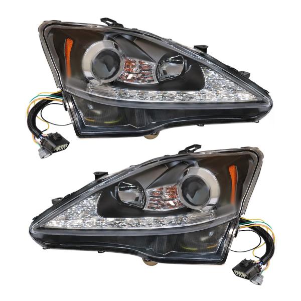 商品名:  MOQNISE Headlight Assembly for Lexus IS250 IS350 2006-2013 Halogen Headlights w/LED DRL, Left Driver Side + Right ...