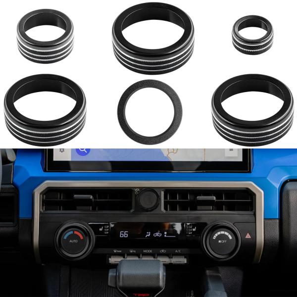 商品名: LOCOY エアコンノブカバー トヨタ タコマ アクセサリー 2024 2025 4Runner 2025 ボリュームノブリング用 ACスイッチノブトリム センターコンソールノブカバー オーディオダイブノブカバー(4個 ブラック)...