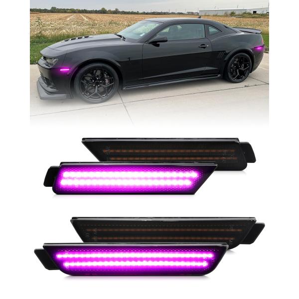 商品名:  LED Side Marker Lights for Chevy Camaro 2010 2011 2012 2013 2014 2015 Smoked Lens Pink Purple LED Front Rear Bumpe...