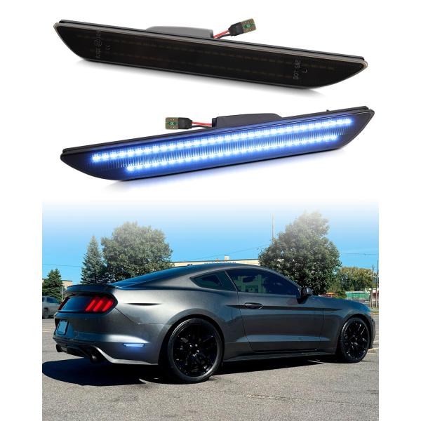 商品名:  Blue LED Side Marker Lights for Ford Mustang 2015-2023 Smoked Lens Rear Fender Marker Reflectors,pack of 2ブランド: PW...