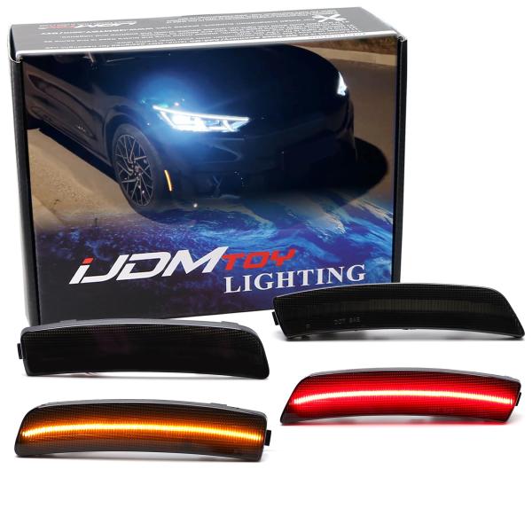 商品名:  iJDMTOY 4pc Set Black-Out Smoked Lens Amber/Red Full LED Strip Front/Rear Side Marker Light Kit Compatible With Fo...