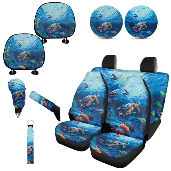 商品名: Forchrinse 水中ウミガメ シートカバー フルセット オートコースター オートヘッドレストカバー カーキーチェーン 滑り止め ハンドブレーキカバー ギアシフトカバー 11枚セット Forchrinse Underwater...