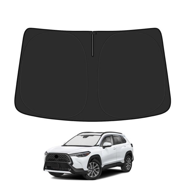 商品名: BIBLOZ (ビブロズ) フロントガラス サンシェード トヨタ カローラ クロス 2022-2025年モデル用 アクセサリー 折りたたみ式サンシェード 収納ポーチ付き PET素材 車内を涼しく保ちます (カローラ用ではありません...