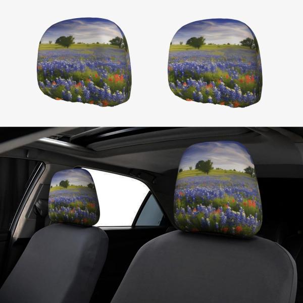 商品名:  2 PCS Car Headrest Covers Soft Breathable Car Head Rest Covers Protector Texas Bluebonnets Scenery Headrest Covers...