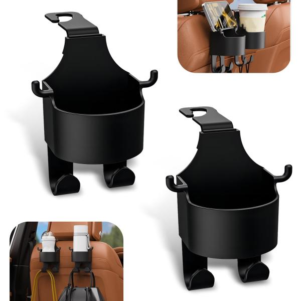 商品名: シートヘッドレスト3イン1ブラケット、3.6インチ/2.4インチフック付き、多機能片手ハンドハンドハンドハンドポータブルハンギングカップホルダー電話ホルダーストレージホルダー、ほとんどの車に対応(ブラック) Seat Headre...