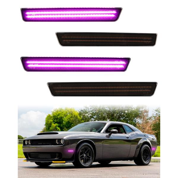 商品名: LED サイドマーカーライト ダッジチャレンジャー 2015 2016 2017 2018 2019 2020 2021 2022 2023 スモークレン フロントリアピンク パープル LEDバンパーフェンダーランプ、4個パック ...