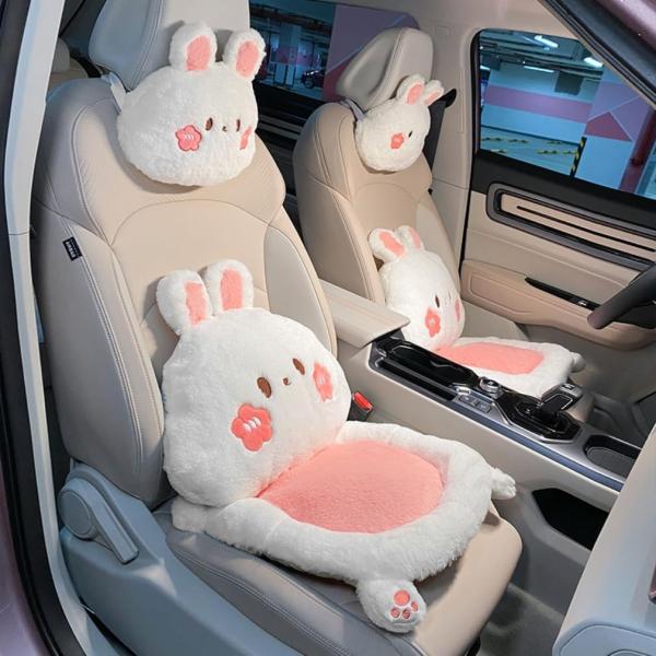 商品名: YISLEND カートゥーン カーシートクッション 腰サポート枕と首枕 かわいいカーシートピロー ヘッドレスト枕 運転中の疲労緩和のための背中のサポート オフィスチェア トラック SUV用 (ウサギセット) YISLEND Car...