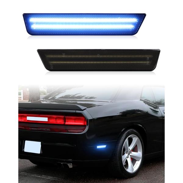 商品名:  PWOBVZ Blue LED Rear Side Marker Lights for 2011-2014 Dodge Charger &amp;2008-2014 Challenger, Smoked Lens Bumper ...