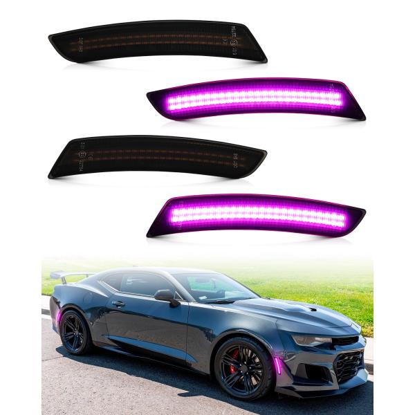 商品名:  LED Side Marker Lights for Chevy Camaro 2016 2017 2018 2019 2020 2021 2022 2023 2024, 6th Gen Camaro Pink Purple F...
