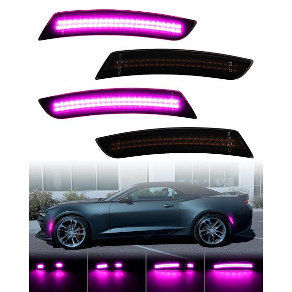 商品名:  PWOBVZ Dynamic Pink LED Side Marker Lights for Chevy Camaro 2016 2017 2018 2019 2020 2021 2022 2023 2024, Smoked L...