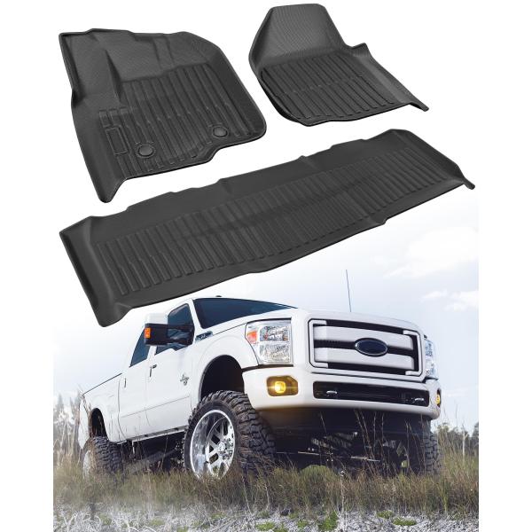 商品名:  All-Weather Heavy-Duty Rubber Floor Mats for Ford F-250/F-350/F-450 2012-2016 Super Duty Crew Cab (3PCS) - Front &...