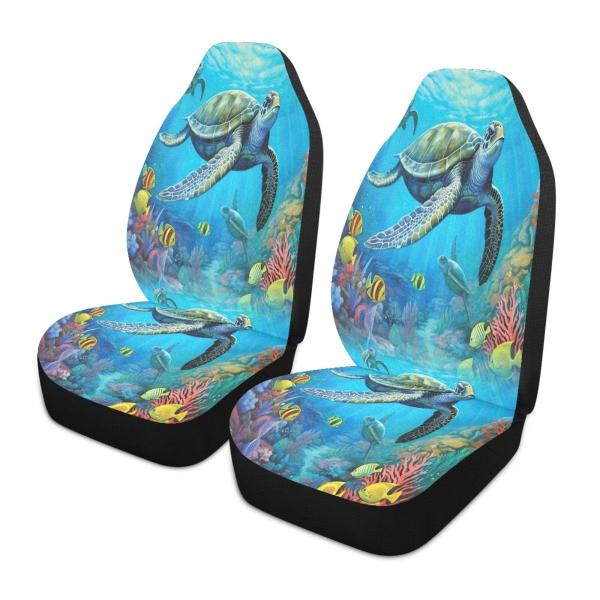 商品名:  KEEPREAL 360° Underwater Sea Turtle Car Seat Covers Full Set - 2 Pack Elastic &amp; Breathable Protective Cushion ...