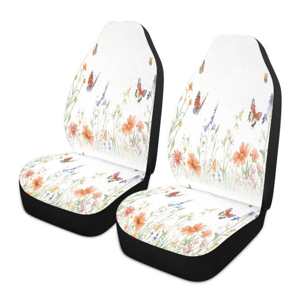 商品名:  KEEPREAL 360° Wild Flowers and Butterflies Car Seat Covers Full Set - 2 Pack Elastic &amp; Breathable Protective C...