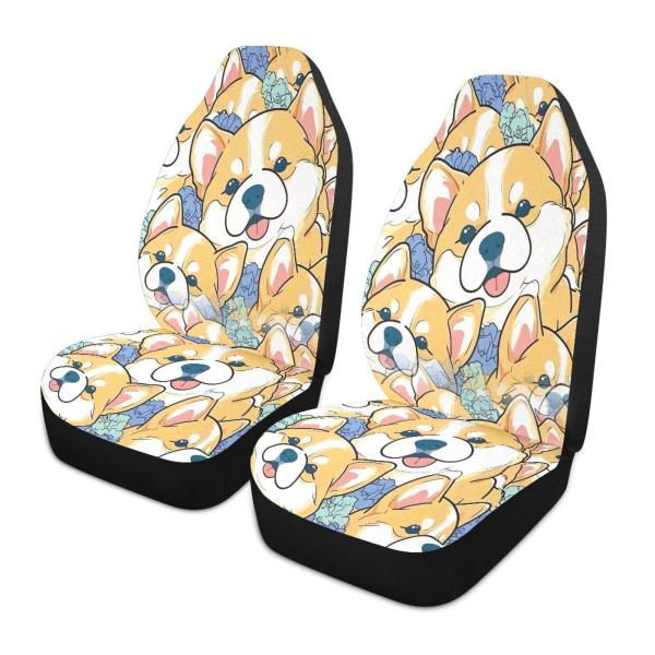 商品名:  KEEPREAL 360° Beautiful Cartoon Corgi Car Seat Covers Full Set - 2 Pack Elastic &amp; Breathable Protective Cushio...