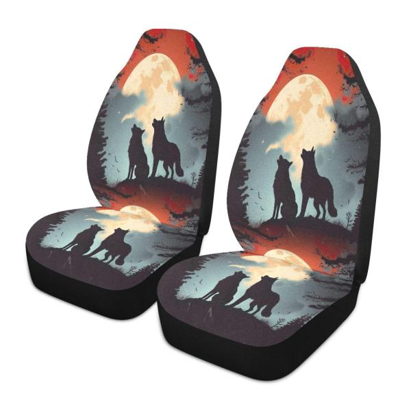 商品名:  KEEPREAL 360° Evening Moon Wolf Car Seat Covers Full Set - 2 Pack Elastic &amp; Breathable Protective Cushion Univ...