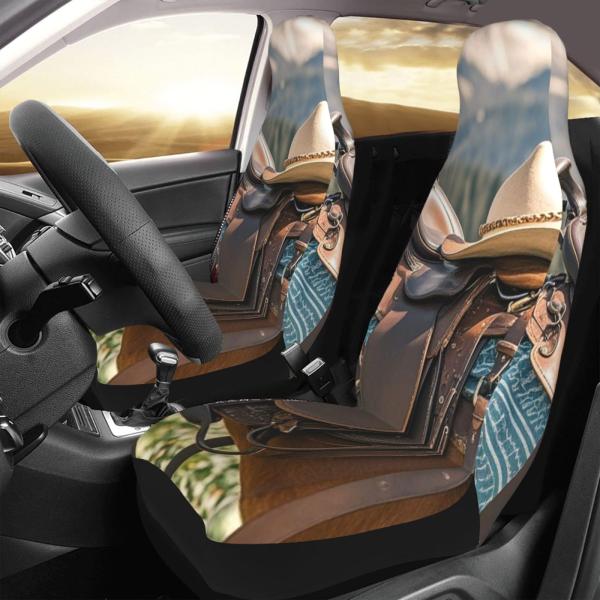 商品名: カーシートカバー ソフト 快適 フロントシートプロテクター カバー 洗濯可能 通気性 シートカバー カウボーイハット付き 乗用馬サドル用 (2) 車両シートクッションパッド ユニバーサルフィット ほとんどのSUVセダントラックに対...