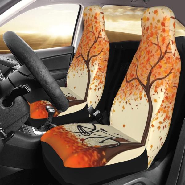 商品名: BWLHJKE ツリー秋秋と自転車カーシートカバー 2枚パック フロントカーシートプロテクター 通気性と防水性 自動車シートカバー 運転席 カーシート クッションカバー ほとんどの車 セダン トラック SUV BWLHJKE Tr...