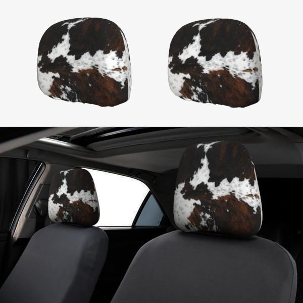 商品名:  HDBEYXS Cowhide, Cow Skin Print Pattern 2pcs Personalized Embroidery Soft Breathable Car Seat Headrest Cover Prote...