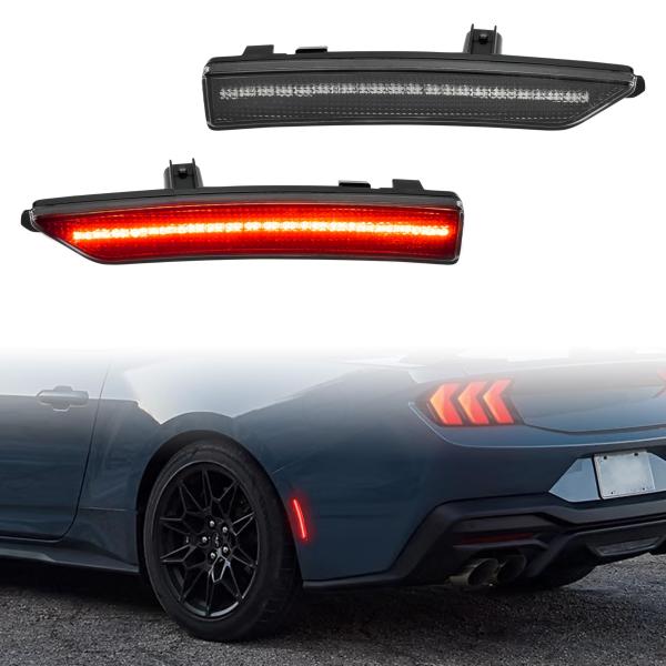 商品名:  POKIAUTO Rear Red LED Side Marker Lights for Ford Mustang 2024+, Smoked Black Back Bumper Lights Reflectors Assemb...