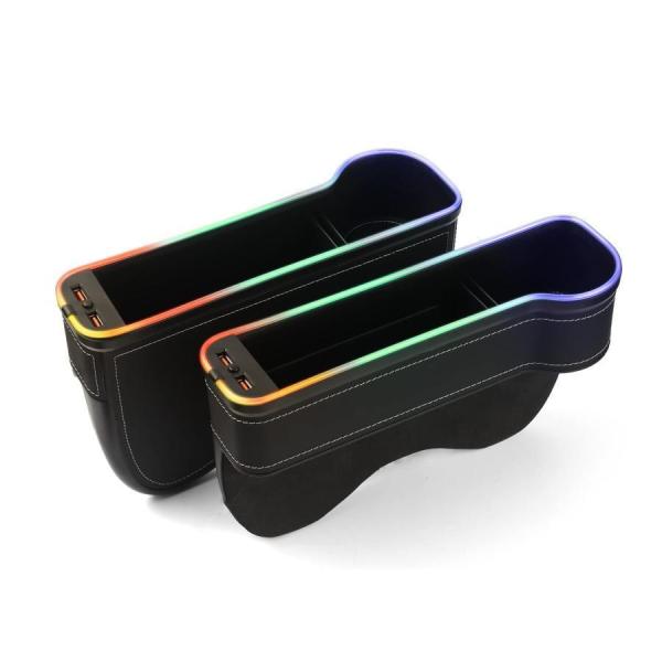 2個セット 車用 サイド収納ボックス シートポケット USB充電 LED雰囲気ライト4種類 隙間ポケット ドリンクホルダー 汎用 車内収納 車載用 多機能 便利グッズ カ