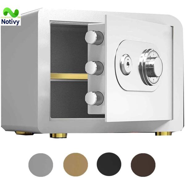 ●安全盗難防犯金庫:4色金庫 白、黒、茶色、金、キー+ダイヤル二重保険、外形寸法30x38x30cm（高さ幅奥行き）、29x37x24cm（高さ幅奥行き）。輸入レーザーカット、ロック時のドアパネルと盤体の隙間が非常に小さく、ピッカーなどの工...