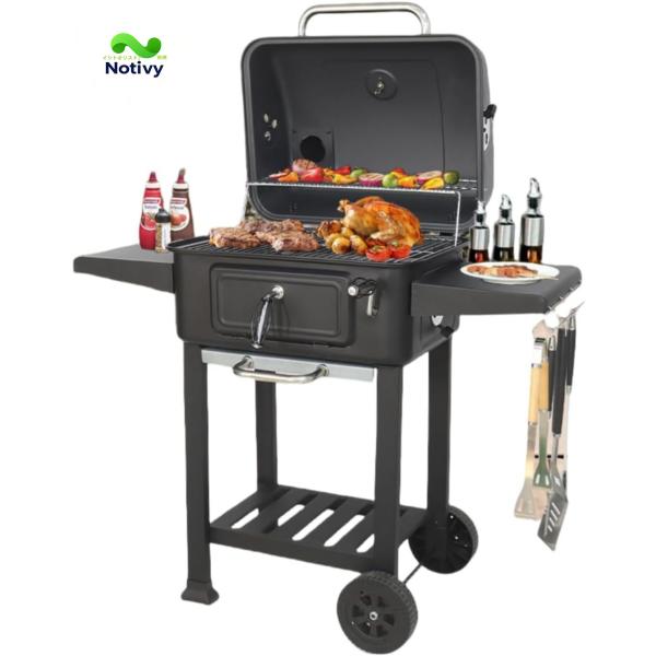 【独立チャコールプレートデザイン】バーベキューの独立した炭盆地設計により、清掃が簡単になり、炭水盆地と洗い流し、時間と労力を節約します【理想的なキッチン】大量の調理面、5~15人にとって理想的です。温度計を蓋に統合して、最適な調理温度を設定...