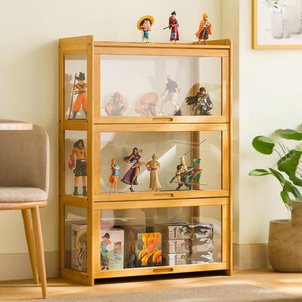 【素材】この透明ドアディスプレイキャビネットの4面は高精細で透明で、前後左右の側面は高透明のアクリル素材で作られています。 フレーム全体が竹素材でできており、ディスプレイと収納を兼ね備えています。 高い外観価値が非常に魅力的で、住宅環境を目...