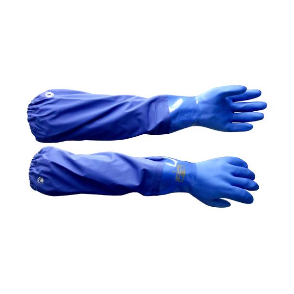 腕カバーと手袋本体が一体化していて肩まで濡れません品質：PVC  手袋：綿/ポリエステル　裏/綿シームレス編サイズ：Ｍ・Ｌ・ＬＬ※1双のみご注文の場合はメール便で発送させて頂く場合がございますので、ご了承のほどよろしくお願いいたします