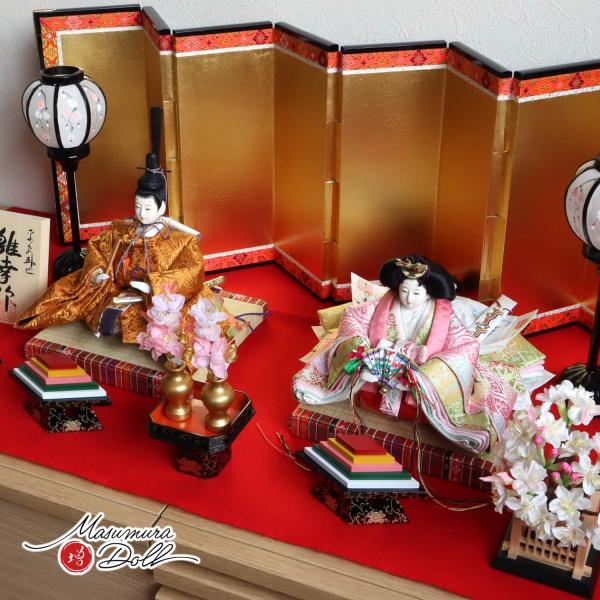 雛人形 ひな人形 おひなさま 平安雛幸 京11番 正絹西陣織 黄櫨染 桐竹鳳凰 かわいい お雛様 雛 親王飾り 増村人形店 MMN2160八曲箔押本仕立 木製手描き雪洞 正絹桜橘 木製前  昼御座ひのおまし二畳台 赤毛氈サイズ 幅 65cm...