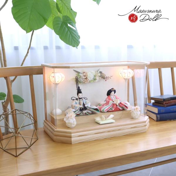 華峰作 芥子 大嶋金襴謹製 正絹西陣織丸紋 無地扇 白木枠六角パノラマ アクリルケース 和紙バック 手描き雪洞 かぶせ式 アートフラワー ラタン 増村人形店アクリル コンパクト ケース モダン 雛人形 可愛い スタイリッシュ おしゃれ ナチ...