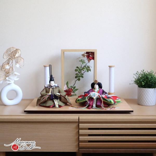 雛人形 コンパクト モダン おしゃれ インテリア ひな人形 おひなさま アートフラワー フレーム  松宝作 25号 芥子 正絹西陣織麹塵染 かわいい お雛様 雛 親王飾り 増村人形店 MMN2962親王 コードレス 七宝 あんどん 行燈 ナ...