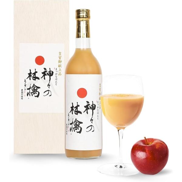 「商品情報」説明生産地：青森県賞味期限：製造日より1年冷蔵庫で冷やしてからお飲みください。「主な仕様」内容量：720mlx1本「神々の林檎」(皇室献上品) 農薬不使用青森りんご4種類ブレンドした贅沢な逸品『安心・安全・美味しい』の追究をモッ...