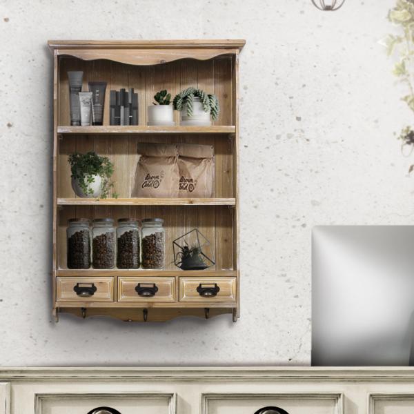 デザイン性だけでなく、機能性を兼ね備えたアンティーク調のウォールラックです。サロン空間に合わせて、ブルーグレー、シャビーウッド、ホワイトの３色展開しています。【考え抜かれた高い収納力】上から3段目までは、一般的によくあるサイズのシャンプーや...