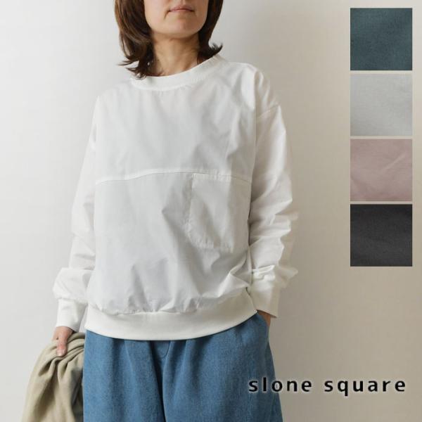 【ネコポス便対応】【slone square スロンスクエア】より、コットン タイプライター クルーネック スラッシュ ポケット プルオーバー ブラウスのご紹介です♪コットン100％のタイプライター素材のプルオーバーブラウス。ハリのあるさら...