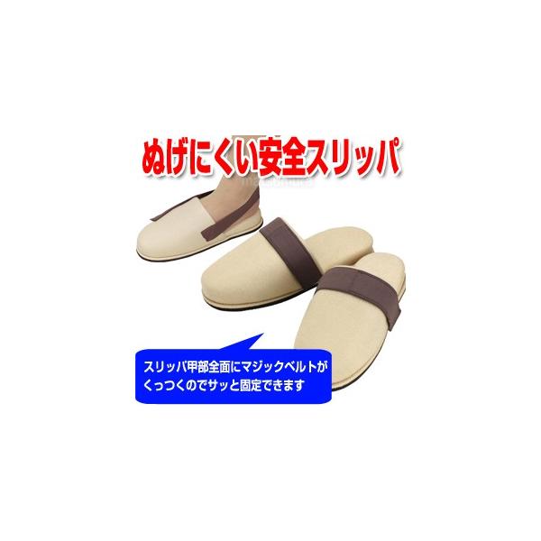 防護板内蔵スリッパ。緊急時や災害時にも対応できる安全スリッパです！<br>スリッパの甲部全面にマジックベルトがくっつくので、サッと固定できます。 <br>非常時にはベルトを足に巻いて固定できるので、走ってもスリッパが...
