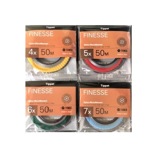 ティムコ　フィネスティペット　50M　/ TIEMCO FINESSE TIPPET「しなやかに」「強く」が身上の、渓流に的を絞ったラインナップ(4X-7X): 50mスプールカラー: ステルスグレー素材:ナイロン